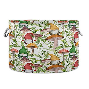 Kigai Mushroom Gnome Cotton Rope Basket Large Round Baby Laundry Basket Toy Blanket Books Storage Bin for Bedroom Bathroom Nursery Home Decor
