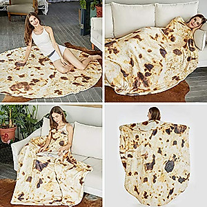 SeaRoomy Burritos Tortilla Throw Blanket, Tortilla Wrap Blanket, Novelty Funny Tortilla Round Blanket Giant Tortilla Round Soft Blanket for Kids (Brown, 47 inches)