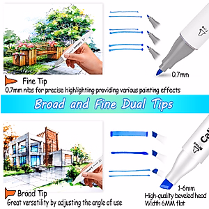 Caliart 100 Colors Artist Alcohol Markers Dual Tip Art Markers Twin Sketch Markers Pens Permanent Alcohol Based Markers with Case for Adult Kids Coloring Drawing Sketching Card Making Illustration