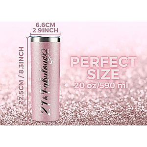 Onebttl 21st Birthday Gifts for Women, Girl, Her - 21 and Fabulous -20oz/590ml Stainless Steel Insulated Glitter Tumbler with Straw, Lid, Message Card - (Rose Gold)