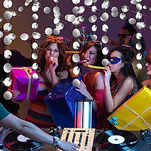 5 Pcs Glitter Disco Party Garland Silver Circle Dots Garland Hanging Streamer Backdrop Holographic Disco Ball Garland 70s 80s 90s Birthday Party Decorations Bachelorette Prom Banner for Bridal Shower