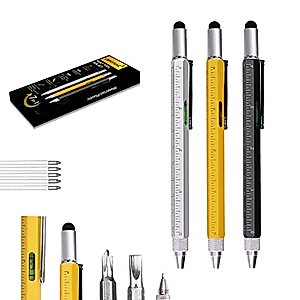 7 in 1 Multitool Pen, 3 Pack Multitool Tech Tool Pen Set for Men, Aluminum Construction Tools Gadget Stocking Stuffers Gifts for Dad Husband Father