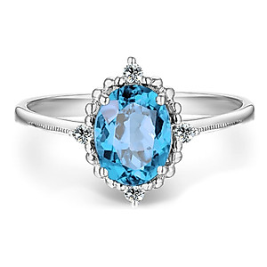Ayoiow Rings Promise Silver 925 Light Blue Oval Zircon Band Valentine Gift Engagement Bands Ring for Her Size：8.5