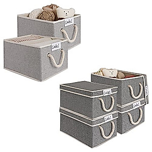 LoforHoney Home Bundle- Storage Bins with Cotton Rope Handles Large Light Gray 2-Pack, Storage Bins with Lids Large Dark Gray 4-Pack