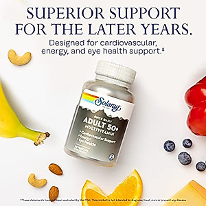 Solaray Once Daily Adult 50+ Complete Multivitamin for Women & Men, Essential Vitamins & Chelated Minerals for Healthy Energy, Heart, Brain & Immune Support, With CoQ10 & Lutein, Iron Free, 90 VegCaps