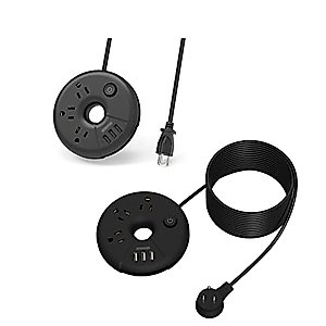 Power Strip with USB Ports Bundle, NTONPOWER Portable Desktop Charging Station with 3 Outlets 3 USB, 5 ft Extension Cord and 25 ft Extension Cord, Compact for Home, Office, Dorm Room, Cruise, Black