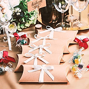 Pillow Boxes, 100-Pack Pillow Gift Boxes with Twine Rope, Kraft Mini Favor Boxes, 7.5 x 3.7 x 1.2 Inches