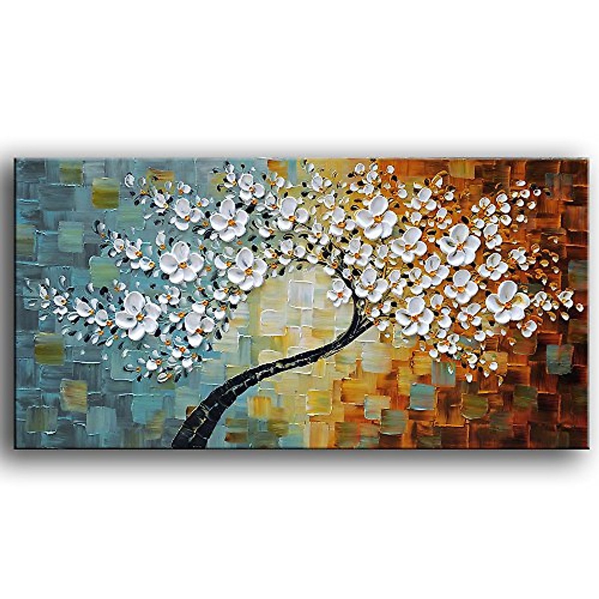 YaSheng Art -100%hand-painted Contemporary Art Oil Painting On Canvas Texture Palette Knife Landscape Paintings Modern Home Interior Decor Abstract Art 3D Flowers Paintings Ready to hang 20x40inch