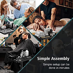 Salon Tray Cart, Premium Aluminum Rolling Trolley Cart with Wheels & Adjustable Height, W/Accessory Caddy Aluminum Mobile Utility Trolley Tool Holder