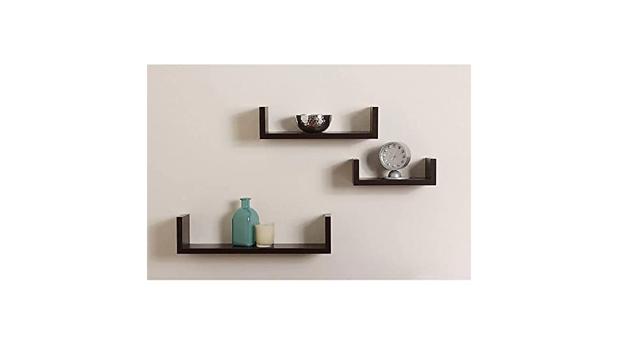 Danya B Walnut Floating U Shelves Set for Modern Wall Decor