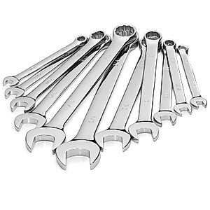 11-Piece SAE Combination Wrench Set in Roll-up Pouch, Non-Skip Inch Sizes 1/4 to 3/4” | Chrome Vanadium Steel with Mirror Finish | Ideal for General Household, Garage Workshop, Auto Repairs and More