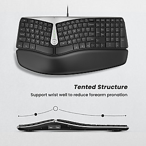 Nulea RT02 Ergonomic Keyboard, Wired Split Keyboard with Pillowed Wrist and Palm Support, Featuring Dual USB Ports, Natural Typing Keyboard for Carpal Tunnel, Compatible with Windows/Mac
