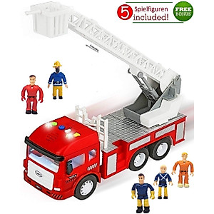 FUNERICA Fire Truck Toy with Flashing Lights, 4 Siren Sounds, Extending Rescue Ladder, Friction Strong Powered Firetruck Engine, Best Firefighter Playset Birthday Gift for Toddlers, Kids, Boys, Girls
