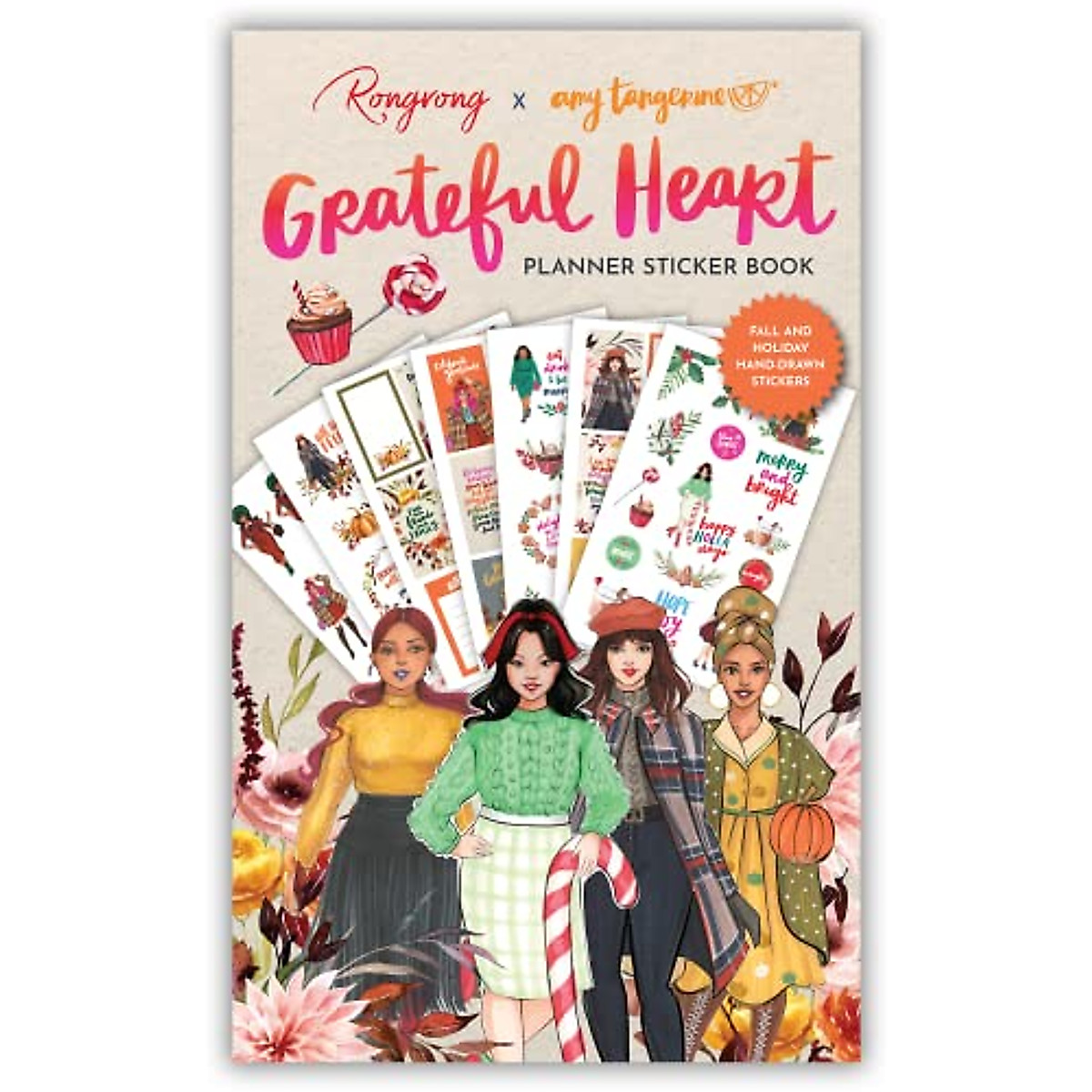 The Rongrong Grateful Heart Sticker Book for Planners, Calendars, Journals and Projects – Premium Quality Hand Drawn Perfect for Fall and Holiday Planning – Scrapbook Accessories – 24 Sheets