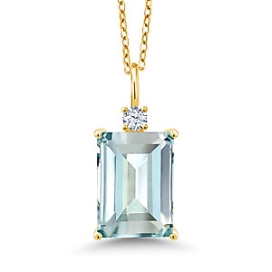 Gem Stone King 18K Yellow Gold Plated Silver Sky Blue Simulated Aquamarine Pendant Necklace For Women (6.75 Cttw, with 18 inch Chain)