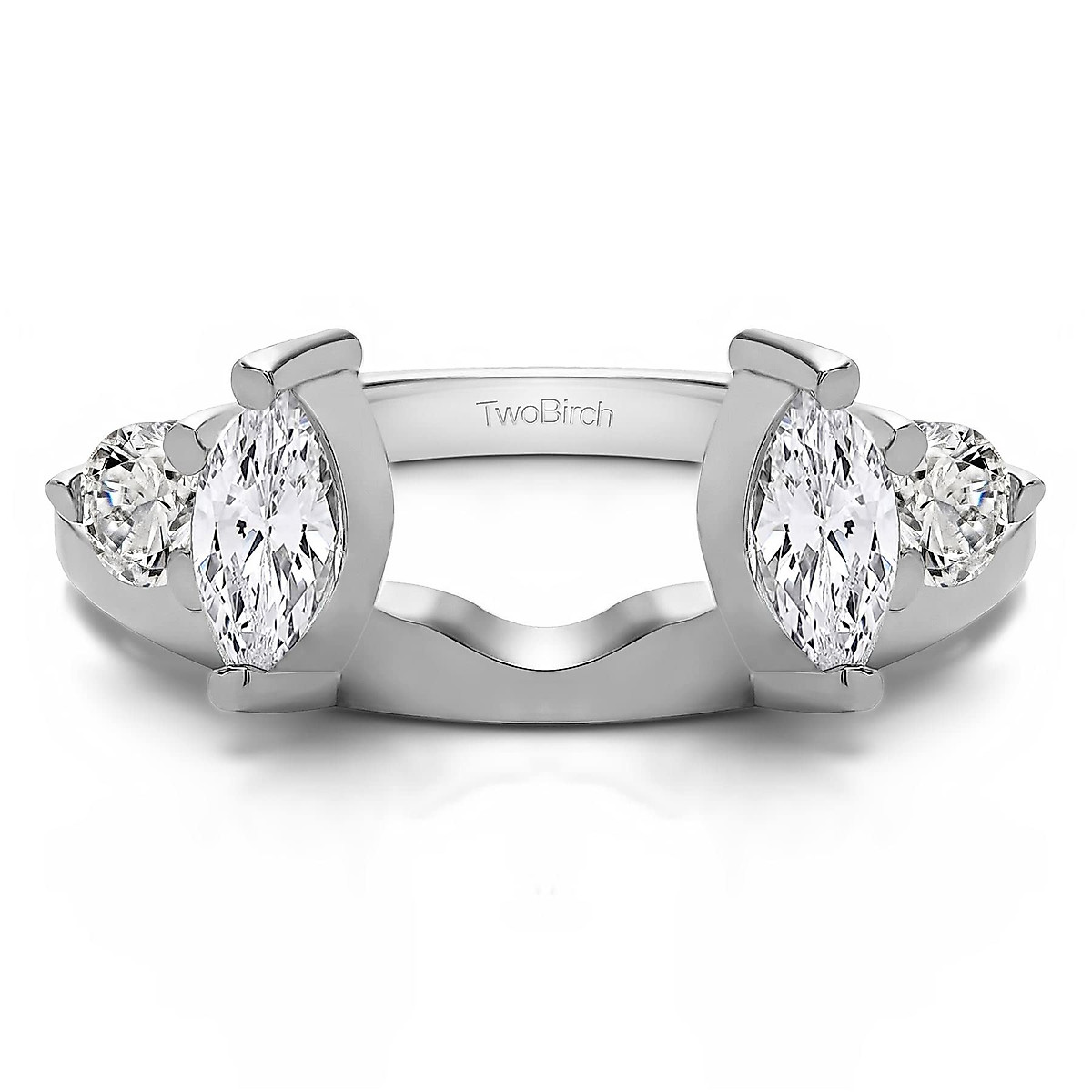 1 Carat Moissanite Round and Marquise Wedding Ring Wrap in Sterling Silver (Size 7)