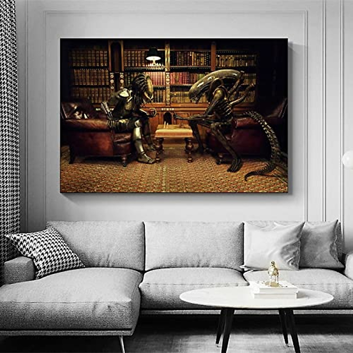 LYYIQY Alien Vs Predator Playing Chess Canvas Art Poster and Wall Art Picture Print Modern Family bedroom Decor Posters 16x24inch(40x60cm)