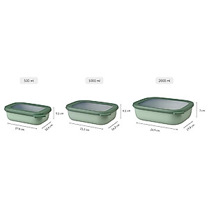Mepal – Multi Bowl Cirqula 3-Piece Set – Food Storage Container with Lid - Suitable as Airtight Storage Box for Fridge & Freezer, Microwave Container & Servable Dish - 500, 1000, 2000ml - Nordic Sage