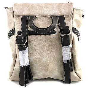 Justin West Trendy Western Cross Rhinestone Leather Conceal Carry Top Handle Square Backpack Purse (Beige Backpack)