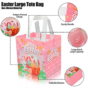 CCINEE 12Pcs Easter Gift Bags with Handle，Reusable Easter Tote Bags Non-Woven Bunny Treat Goodie Bag Easter Egg Hunt Bags for Easter Party Supply，7.9"×7.9"×5.9"