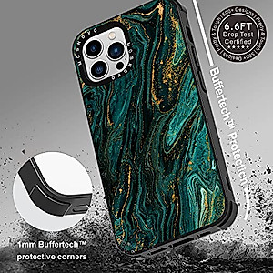 MOSNOVO Case for iPhone 13 Pro Max, [Compatible with Magsafe] [Buffertech 6.6ft Military-Grade Drop Protection] [Anti Peel Off Tech] Clear Phone Case Design - Jade Marble (Real Glitter)
