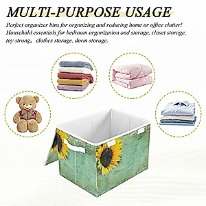 RunningBear Sunflower Teal Large Storage Bins with Lid Collapsible Storage Bin Nursery Baskets Cute Storage Box for Shelf Closet Nursery Home