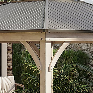 Outsunny 11' x 11' Hardtop Gazebo with Metal & Acrylic Combined Roof, Wood Frame, Permanent Pavilion Grill Gazebo with Bar Counters, Ceiling Hook, for Patio, Garden, Backyard, Deck, Lawn