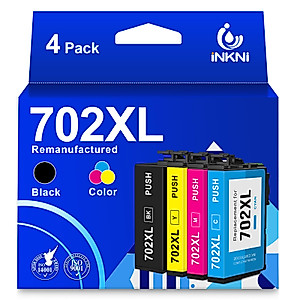 InkNI Remanufactured Ink Cartridge Replacement for Epson 702 702 XL 702XL High Yield for Workforce Pro WF-3720 WF-3730 WF-3733 Printer (Black, Cyan, Magenta, Yellow, 4-Pack)