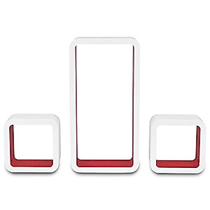 Natulvd Floating Cube Shelves Set of 3 - 2 Sizes Square Wall Mounted Hanging Shelves, Decor Shelf for Living Room, Bedroom, Trophy Display, Photo Frames - Red