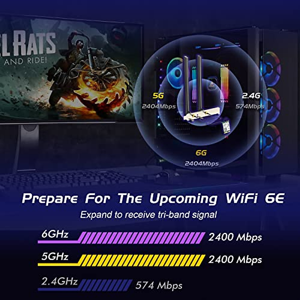 AX210 WiFi 6E Desktop Kit, Expand to Tri-Band 6GHz/5GHz/2.4GHz M.2 NGFF Wireless Bluetooth 5.2 Card Support Windows 10 11, 64 bit Desktop PC, Includes Ipex Cable, 5dBi Antennas and Brackets