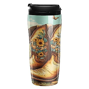 Boot Sunflower Flowers Travel Coffee Mug Reusable Coffee Cup Tumbler with Lid for Outdoor 350ml