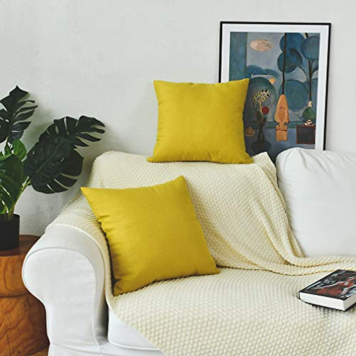 PSDWETS Set of 2 Outdoor Waterproof Linen Pillow Covers Home Decorations Square Garden Cushion Cases Throw Pillow Covers for Patio Couch Sofa 20 x 20 Inch Yellow