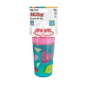 Nuby 1pk Snack N' Sip 2 in 1 Plastic Snack and Drink Cup, Multi color