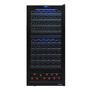 Vinotemp VT-122TS-2Z Cellar Cooler Refrigerator,Dual Zone Freestanding Wine Fridge with Adjustable Temperature Control, Glass Door and Safety Lock, 110 Bottle, Black, 24-Inch