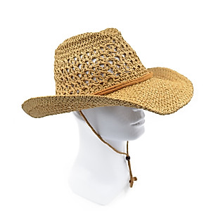 Melesh Adult Sun Straw Western Cowboy Hat (Khaki)