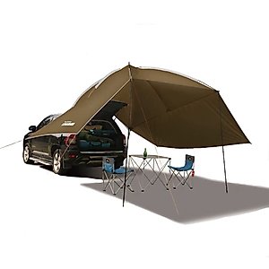 Vilemoon Waterproof Car Awning Sun Shelter, SUV Tailgate Shade Awning Tent with Both Sides,Portable Auto Canopy Camper Trailer Sun Shade for Camping, Outdoor (Brown)