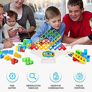 ciwich Tetra Tower Balance Stacking Blocks Game，48Pcs Stacking Team Building Blocks Board Game for Kids & Adult, Perfect Family Game Party Team Building Games Toy