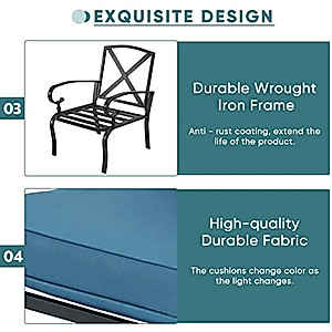 Cemeon Outdoor Furniture Metal Patio Dining Chairs Set of 2 Metal Frame Chairs, All-Weather Garden Seating Chair (Peacock Blue Cushions)