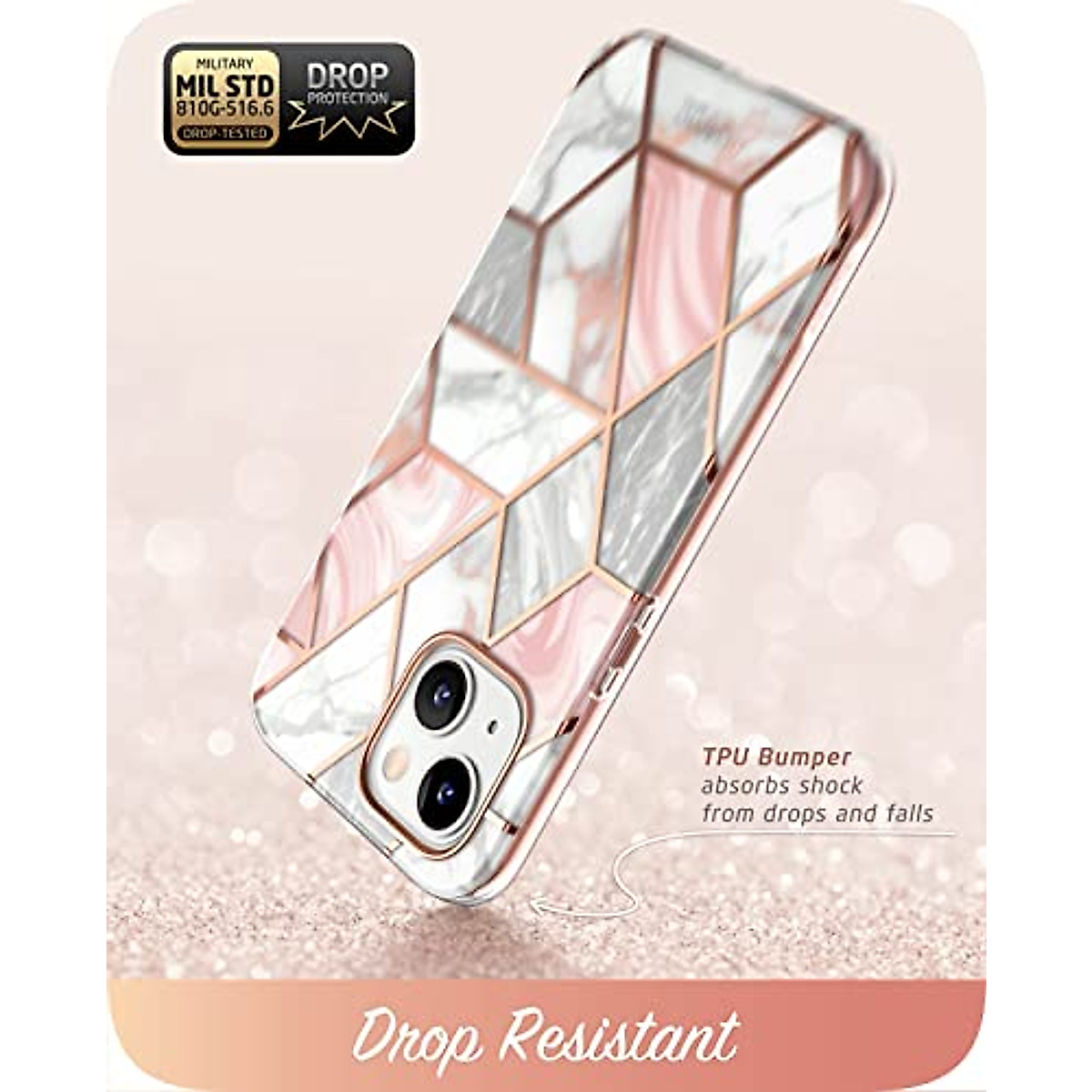i-Blason Glitter Case for iPhone 14 Plus (6.7 Inches) Mobile Phone Case 360 Degree Case Bumper Protective Cover [Cosmo] with Screen Protector 2022 Edition (Marble)
