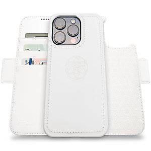 Dreem Fibonacci Wallet Case for iPhone 14 Pro | 2-in-1 Detachable Vegan Leather Cover with Built-in Kick-Stand, RFID Blocking Card Holder, MagSafe Compatible [White]
