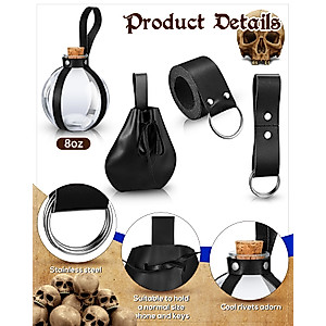 Dunzy 4 Pcs Renaissance Costume Accessories Medieval Belt Skirt Hikes Viking Leather Belt Potion Bottles(Black)