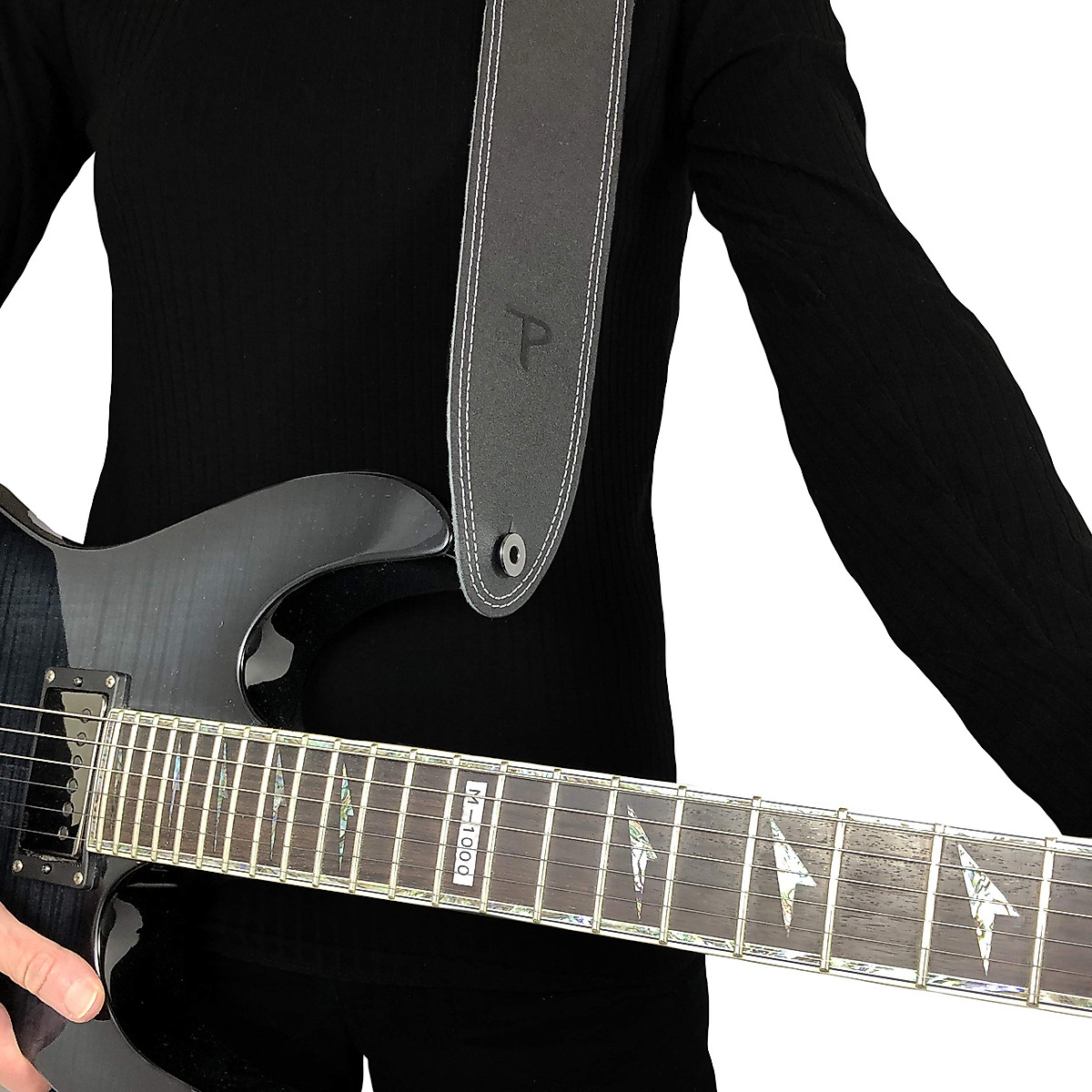 Perri's Leather Ltd. - Double Stitched Leather Strap - Adjustable Strap from 41" to 56" for Electric, Acoustic, Bass Guitars - for Kids & Adults - Black (BDS-175)