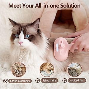 L&W BROS. Cat Steam Brush for Shedding Self Cleaning Steamy Cat Brush Cats Hair Grooming Brush Misting Cat Steamer Brush for Long Haired Cats(Pink)