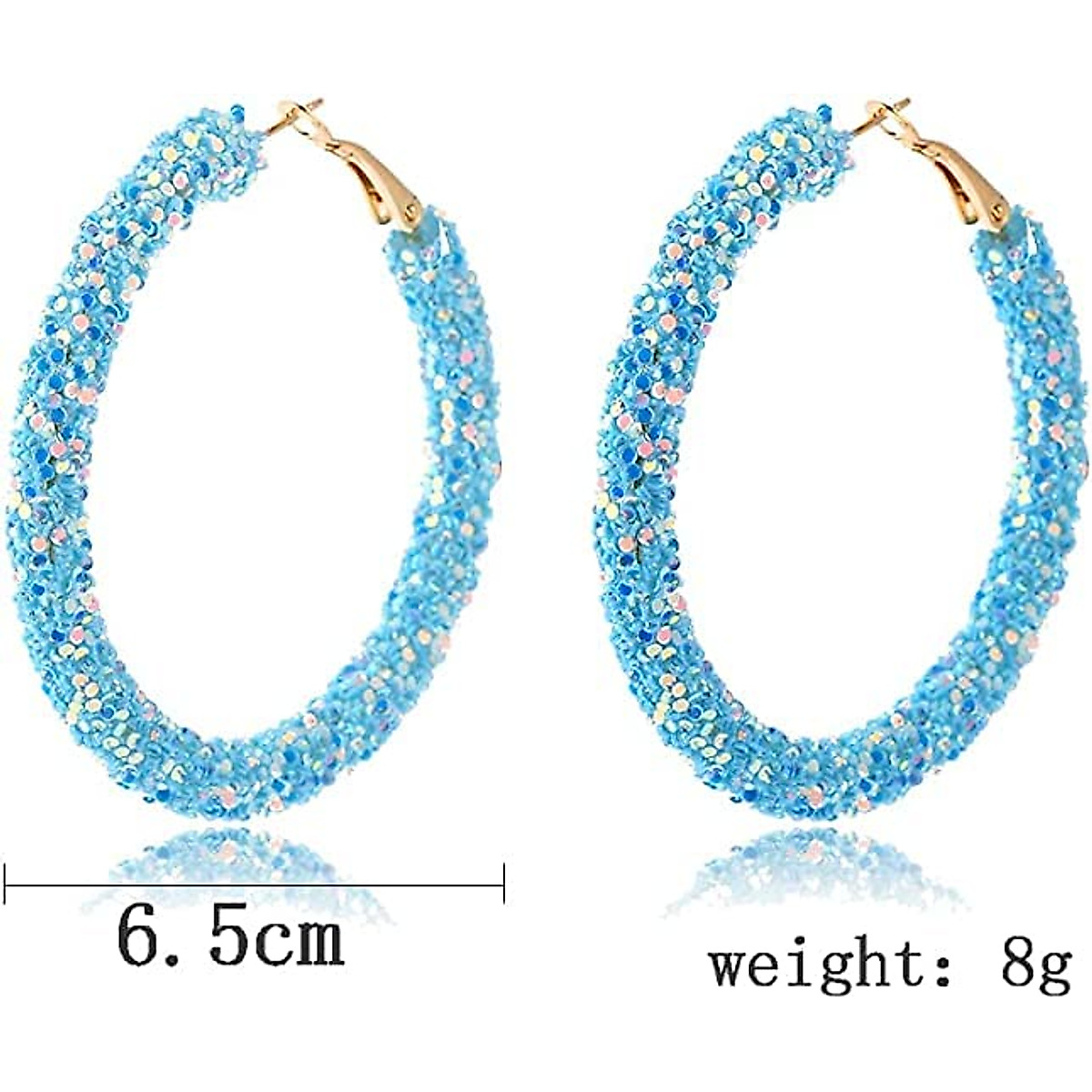 Bohemian Rhinestone Shiny Glitter Sequins Round Hoop Earrings Multicolor Wrapped Gold Plated Circle Beaded Dangle Drop Earrings for Women Statement Jewelry -pink