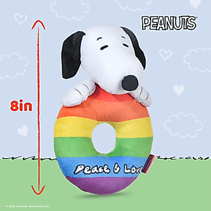Peanuts: 8" Snoopy Peace & Love Plush Ring Squeaker Pet Toy | Peanuts for Pets 8" Snoopy Love Squeaky Pet Toy | Peanuts Dog Toys, Snoopy | Love Gifts for Pets, Snoopy Rainbow Toys for Dogs