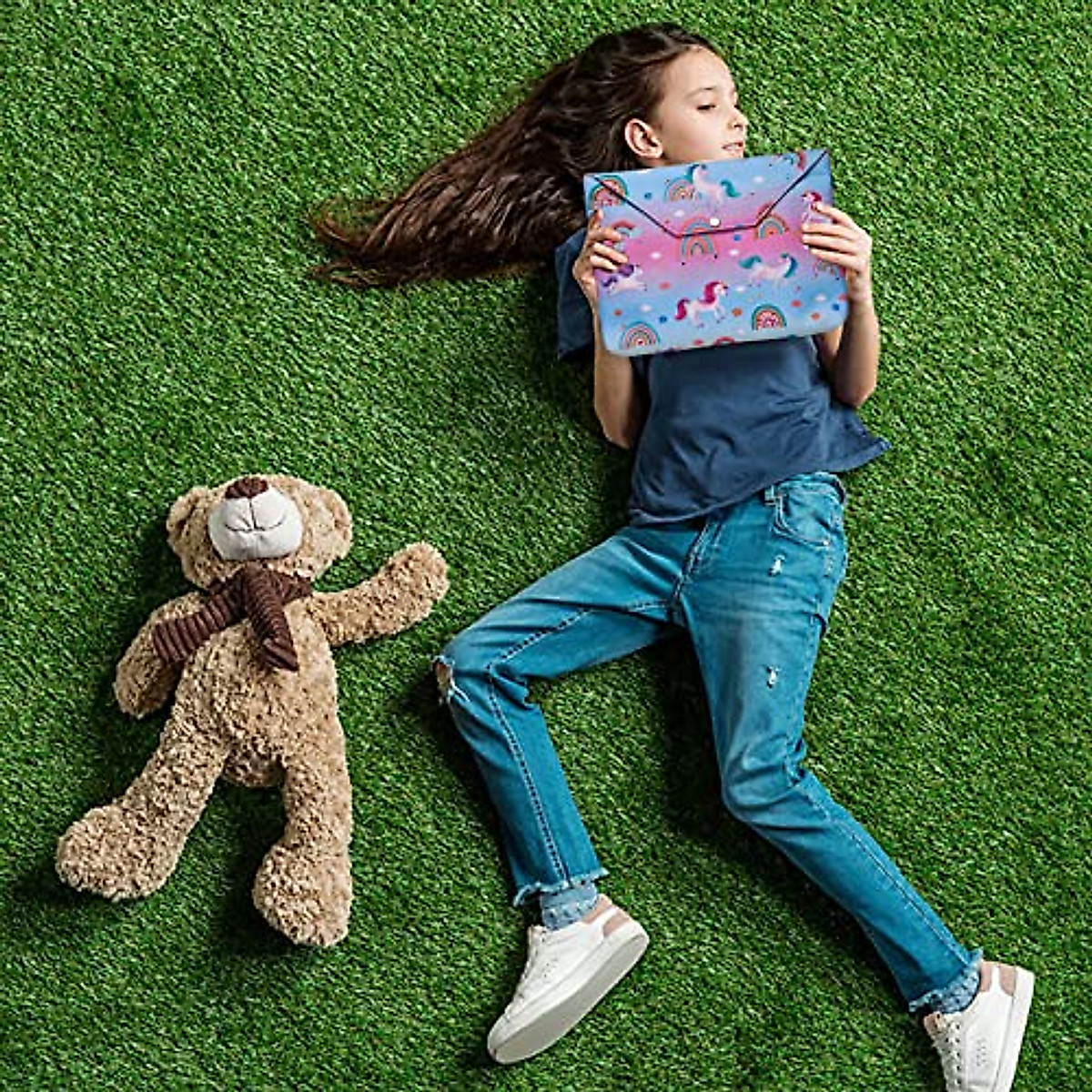 Unicorn Rainbow Book Sleeve with Zipper and Back Pocket, Book Covers for Paperback with Padded, 11 x 9 Inch, Unicorn Gifts for Girls