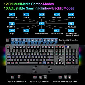 Mechanical Keyboard, Mechanical Gaming Keyboard 104 Keys Keyboard Gaming, Wired Keyboard Mechanical with Rainbow Backlit & RGB LED Side Light, Keyboard with Red Switches for Windows Gaming PC