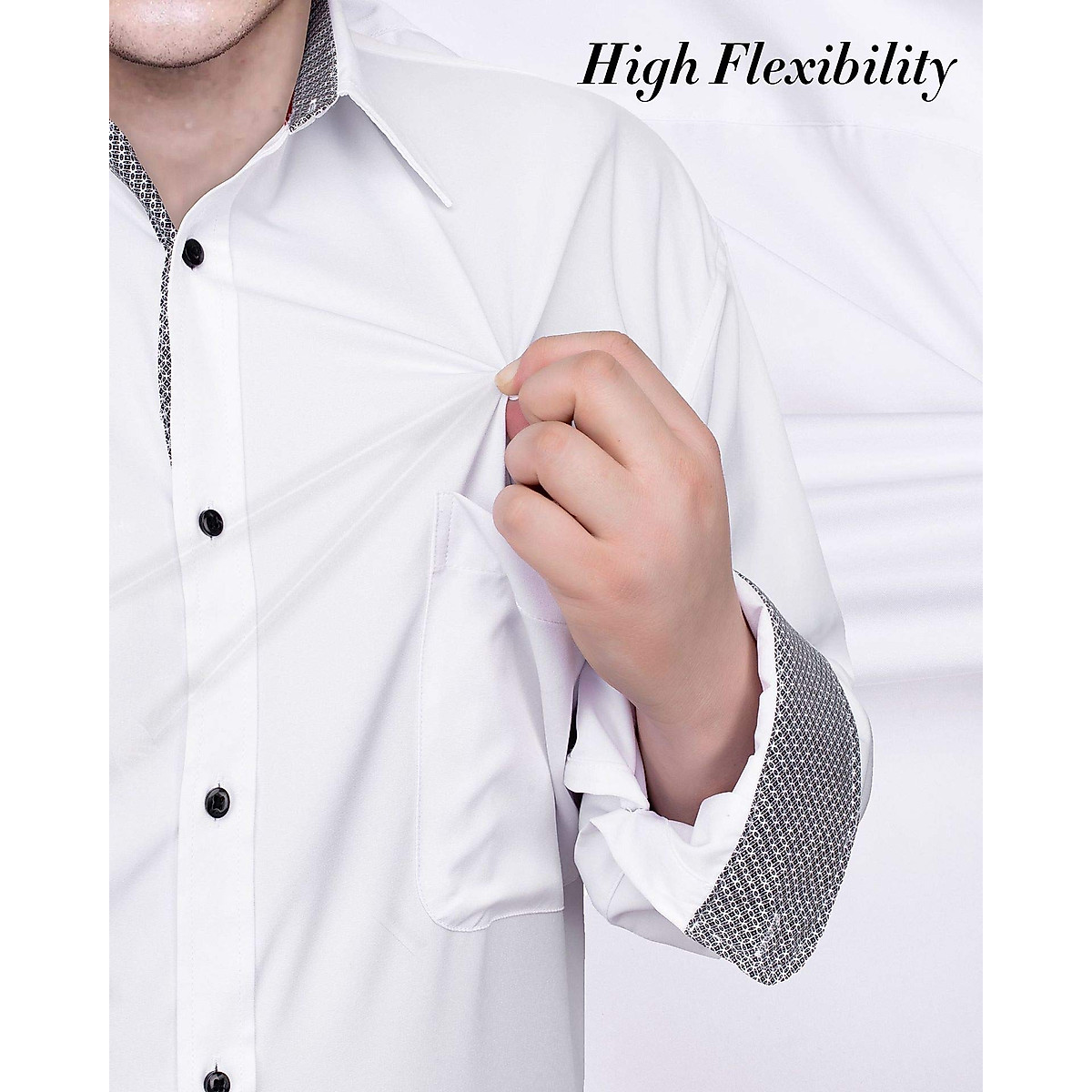 J.VER Men's Casual Long Sleeve Stretch Dress Shirt Wrinkle-Free Regular Fit Button Down Shirts White Black