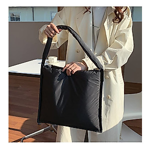 Elegant Women Winter Autumn Soft Puffer Quilted tote Shoulder Bag Handbag Pillow Bag (Black)