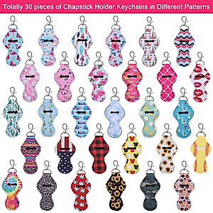 Caffox Chapstick Holder Keychain, 30Pcs Lip Balm Holder with Clip, Chapstick Lipstick Lipgloss Holder Bulk for Lanyards, Keychain